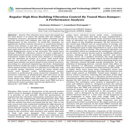 Regular High Rise Building Vibration Control by Tuned Mass Damper: A ...