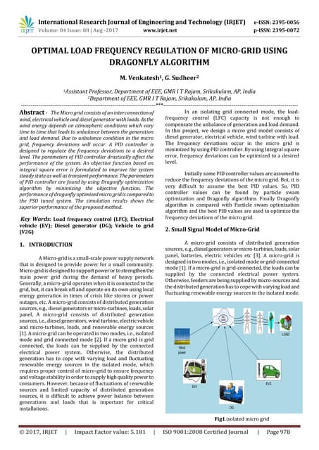 Optimal Load Frequency Regulation Of Micro Grid Using Dragonfly Algorithm Pdf