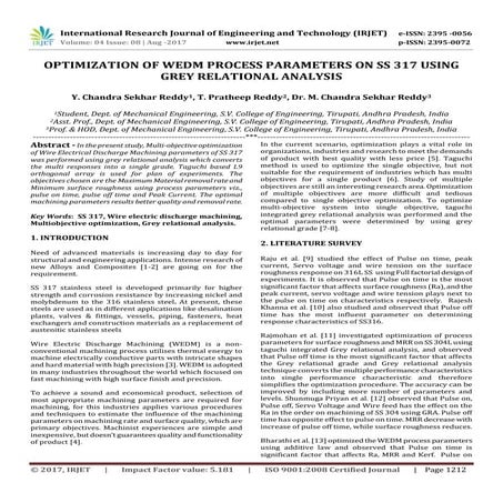 Optimization Of Wedm Process Parameters On Ss 317 Using Grey Relational