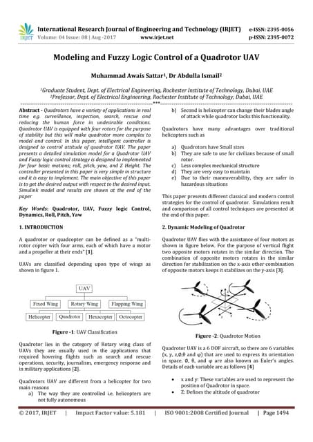 Modeling And Fuzzy Logic Control Of A Quadrotor Uav Pdf