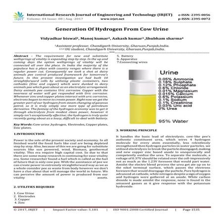 Generation of Hydrogen from Cow Urine | PDF