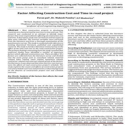 Factor Affecting Construction Cost and Time in road project | PDF