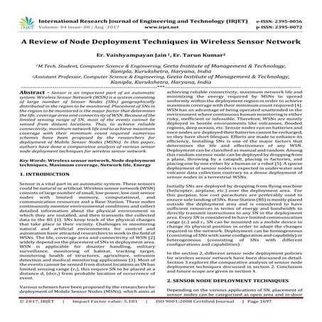 A Review of Node Deployment Techniques in Wireless Sensor Network | PDF
