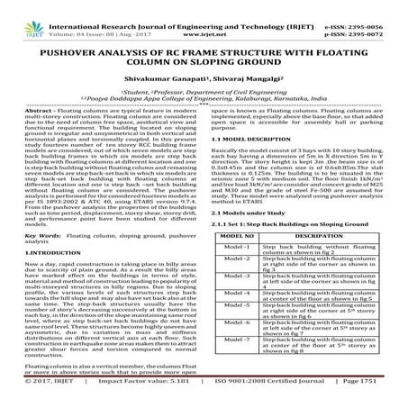 Pushover Analysis of RC Frame Structure with Floating Column on Sloping Ground | PDF