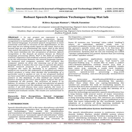 Robust Speech Recognition Technique Using Mat Lab Pdf 