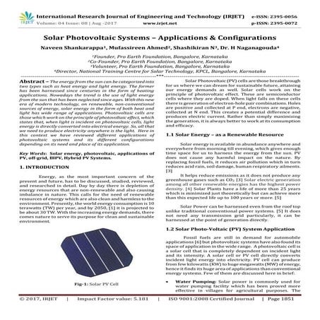 Solar Photovoltaic Systems – Applications & Configurations | PDF