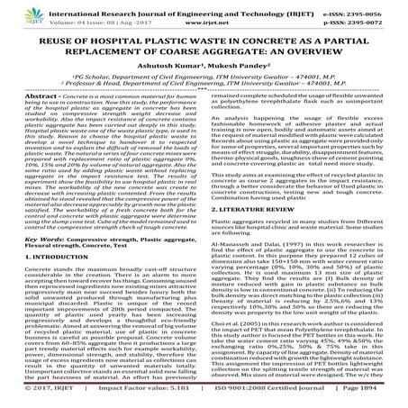 Reuse of Hospital Plastic Waste in Concrete as a Partial Replacement of ...