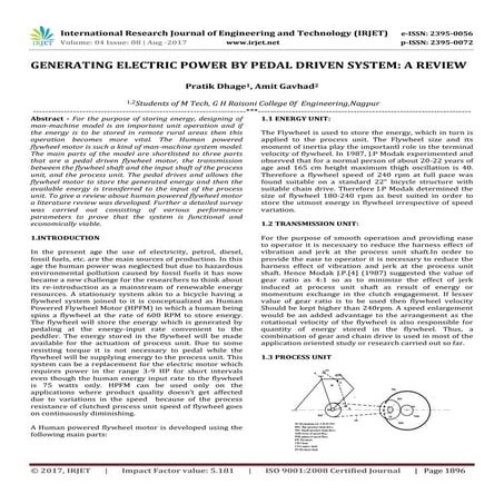 Generating Electric Power by Pedal Driven System: A Review | PDF