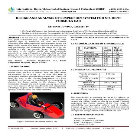 Design and Analysis of Suspension System for Student Formula Car | PDF