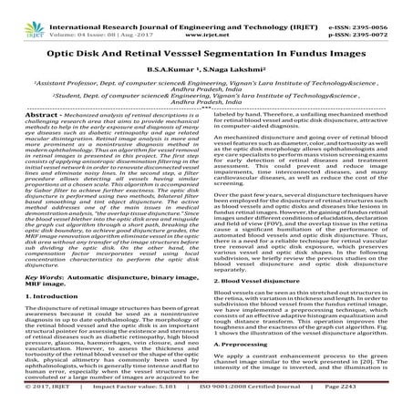 Optic Disk and Retinal Vesssel Segmentation in Fundus Images | PDF