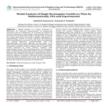 Modal Analysis of Single Rectangular Cantilever Plate by Mathematically ...