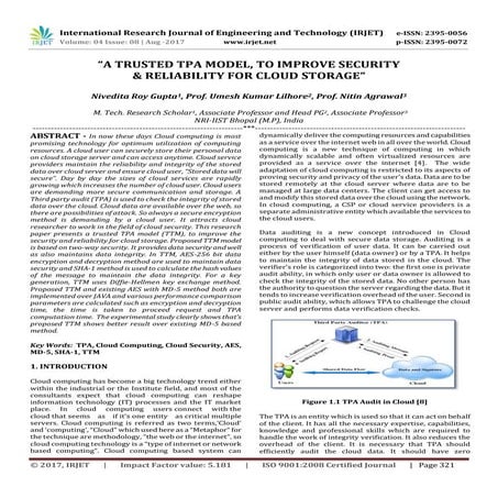 A Trusted Tpa Model To Improve Security And Reliability For Cloud Storage Pdf