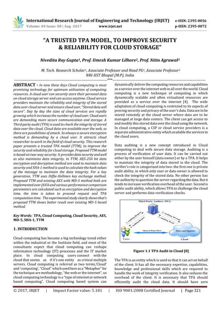 A Trusted Tpa Model To Improve Security And Reliability For Cloud Storage Pdf