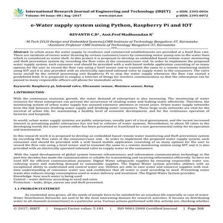 e-Water Supply System using Python, Raspberry Pi and IOT | PDF