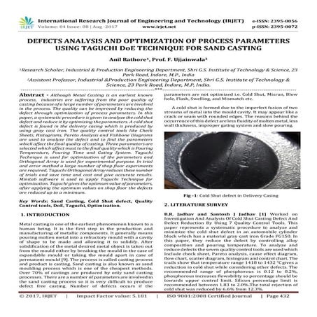 Defects Analysis And Optimization Of Process Parameters Using Taguchi Doe Technique For Sand