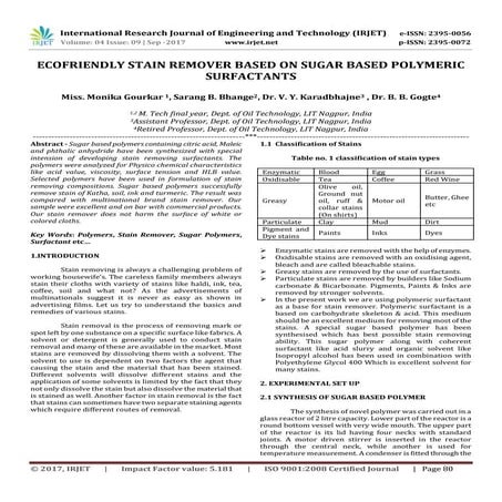Ecofriendly Stain Remover Based on Sugar Based Polymeric Surfactants | PDF