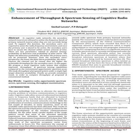 Enhancement Of Throughput And Spectrum Sensing Of Cognitive Radio Networks Pdf