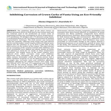 Inhibiting Corrosion of Crown Corks of Fanta using an Eco-Friendly ...