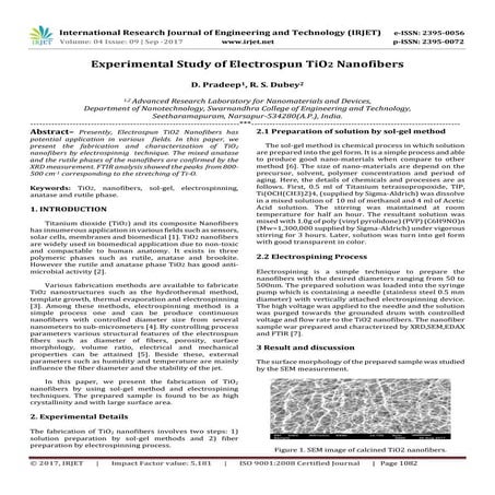 Experimental Study of Electrospun TiO2 Nanofibers | PDF