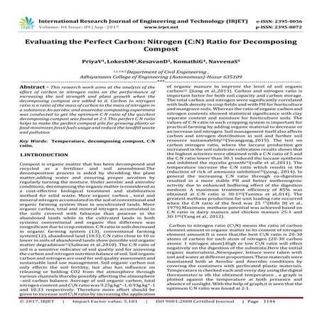 Evaluating the Perfect Carbon: Nitrogen (C:N) Ratio for Decomposing ...