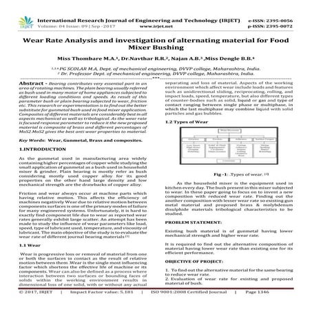 Wear Rate Analysis and Investigation of Alternating Material for Food Mixer Bushing | PDF