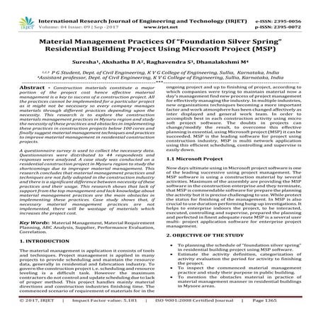 Material Management Practices of “Foundation Silver Spring” Residential Building Project using ...