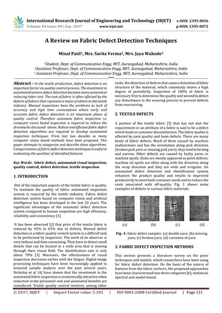 A Review On Fabric Defect Detection Techniques Pdf