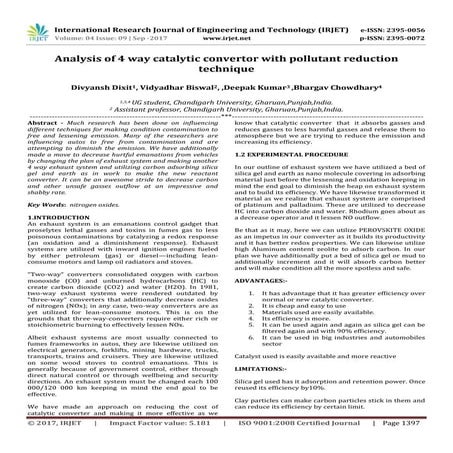 Analysis of 4 Way Catalytic Convertor with Pollutant Reduction ...