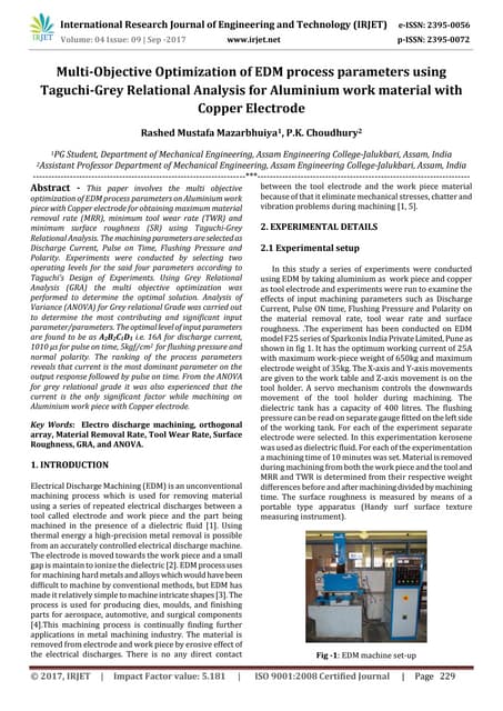 Multi Objective Optimization Of Edm Process Parameters Using Taguchi