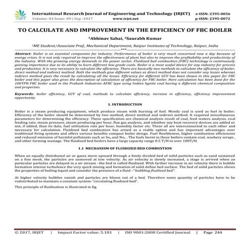 To Calculate and Improvement in the Efficiency of FBC Boiler | PDF