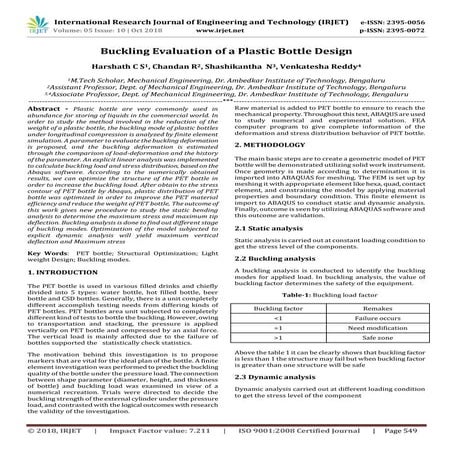 IRJET- Buckling Evaluation of a Plastic Bottle Design | PDF