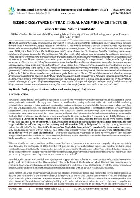 Traditional kashmiri architecture: Taq and dhajii- diwari construction ...