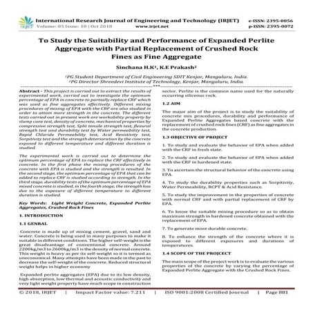 IRJET- To Study the Suitability and Performance of Expanded Perlite ...