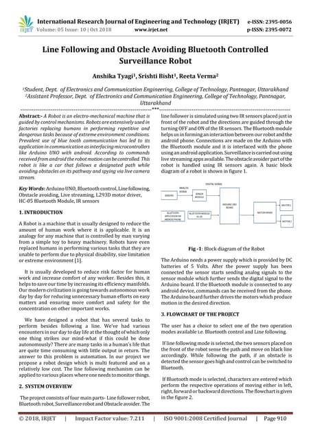 Irjet Line Following And Obstacle Avoiding Bluetooth Controlled Surveillance Robot Pdf