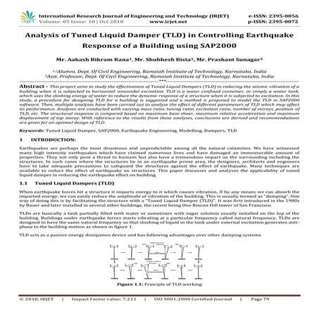 IRJET- Analysis of Tuned Liquid Damper (TLD) in Controlling Earthquake ...