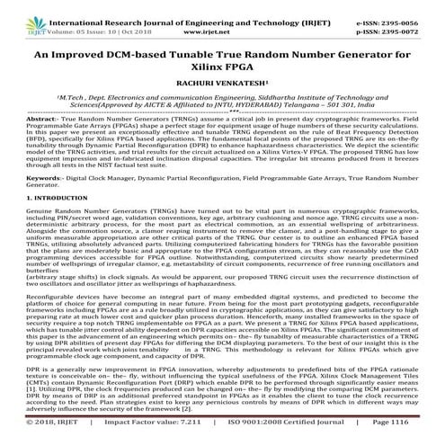 Irjet An Improved Dcm Based Tunable True Random Number Generator For Xilinx Fpga Pdf