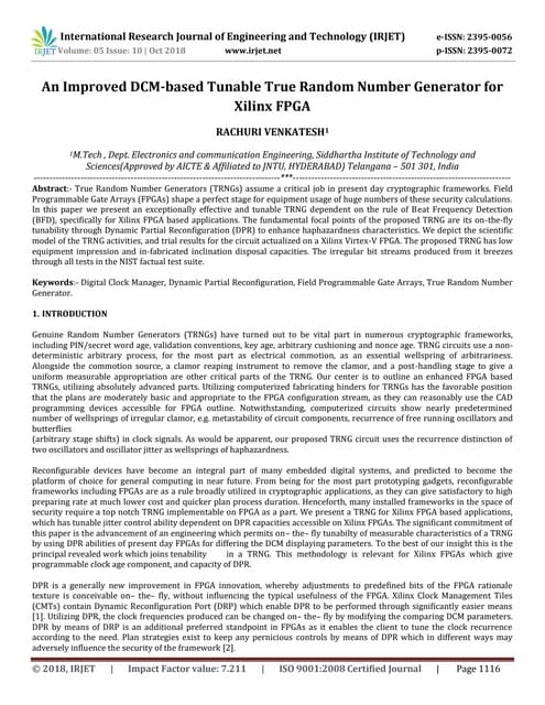 Irjet An Improved Dcm Based Tunable True Random Number Generator For Xilinx Fpga Pdf
