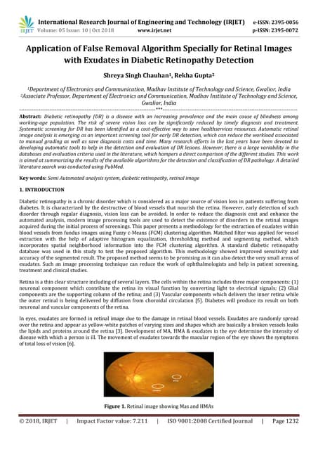 Irjet Application Of False Removal Algorithm Specially For Retinal Images With Exudates In