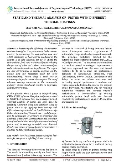 DESIGN AND ANALYSIS OF PISTON USING VARIOUS MATERIALS | PDF