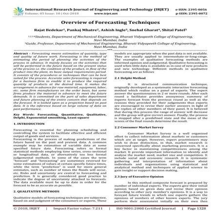 IRJET- Overview of Forecasting Techniques | PDF