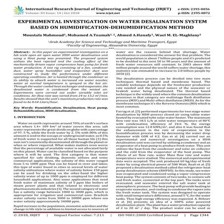 IRJET- Experimental Investigation on Water Desalination System based on ...