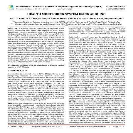 IRJET- Health Monitoring System using Arduino | PDF