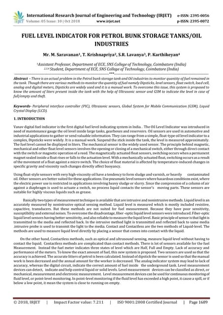 Smart Fuel Measuring device using IOT | PDF