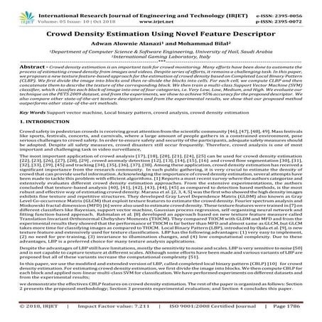 Irjet Crowd Density Estimation Using Novel Feature Descriptor Pdf