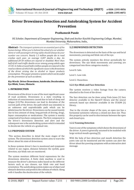 Driver Drowsiness Detection System Using Image Processing Pdf