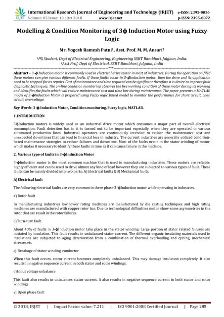 Irjet Modelling And Condition Monitoring Of 3훟 Induction Motor Using