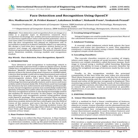 Irjet Face Detection And Recognition Using Opencv Pdf 