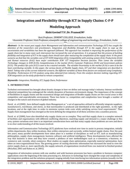 Irjet Integration And Flexibility Through Ict In Supply Chains C F P