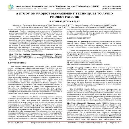 IRJET- A Study on Project Management Techniques to Avoid Project Failure | PDF