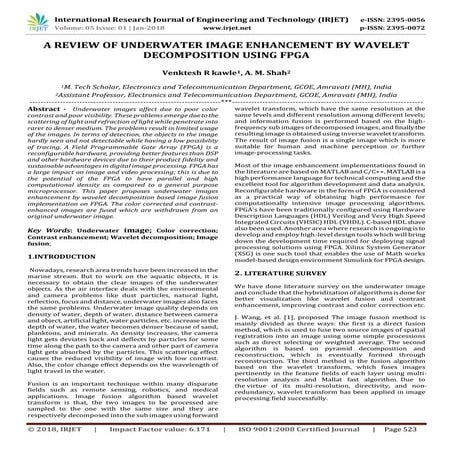 Enhancement of quality Underwater Image using wavelet Method | PDF